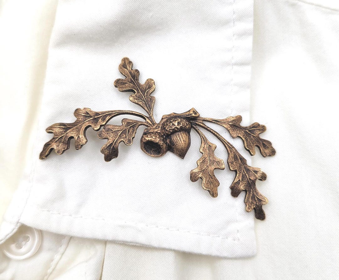 Large Antique Brass Oak Leaf & Acorn Pin, Lapel Pin, Brooch ...