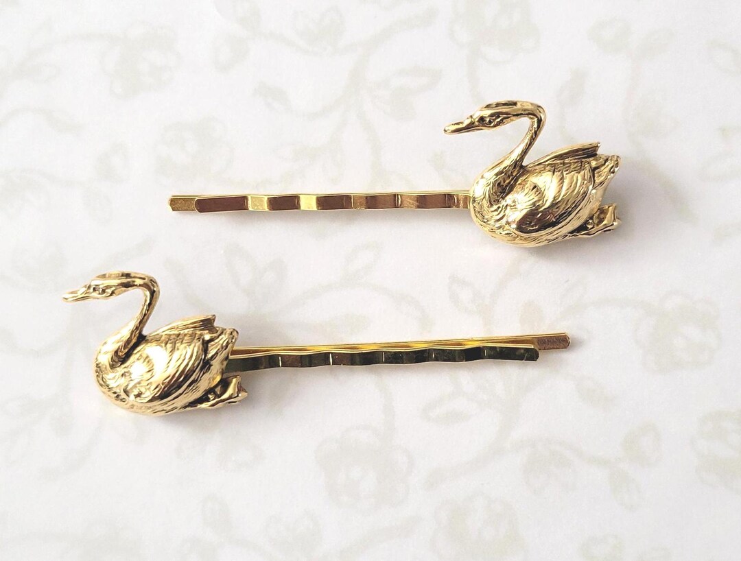 Gold Swan Hair Pins, 24k Gold Plated, Set of Two, Elegant Bobby Pins ...