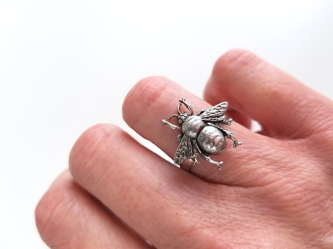Silver Bumble Bee Ring-small Adjustable Honey Bee Queen | Etsy