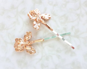 Iris Floral 24k Gold Hair Pins Bobby Pins Garden Wedding | Etsy