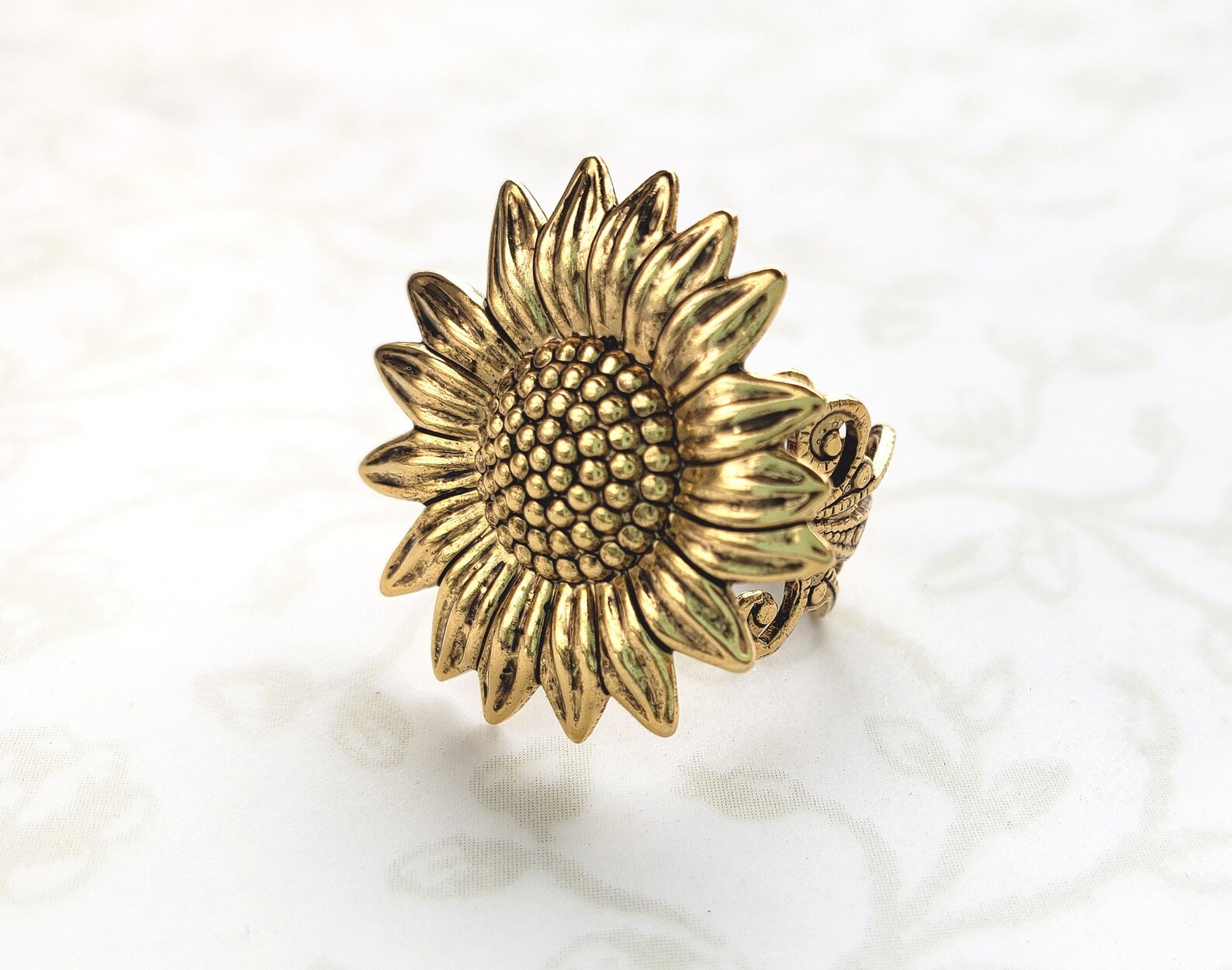 Sunflower Ring, 24K Gold Plated, Adjustable, Fall, Boho, Garden, Flower ...