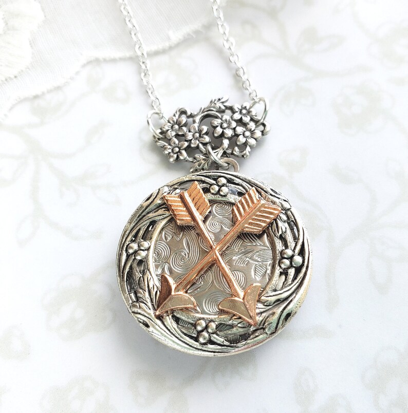 Silver Best Friend Locket With Rose Gold Crossed Arrows | Etsy