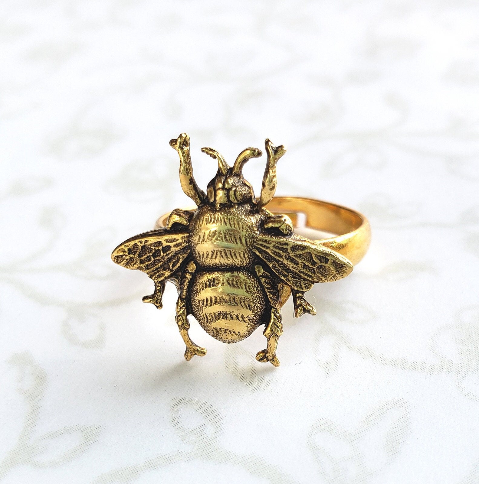Bumble Bee Ring Gold Plated Adjustable Queen Bee Antiqued | Etsy