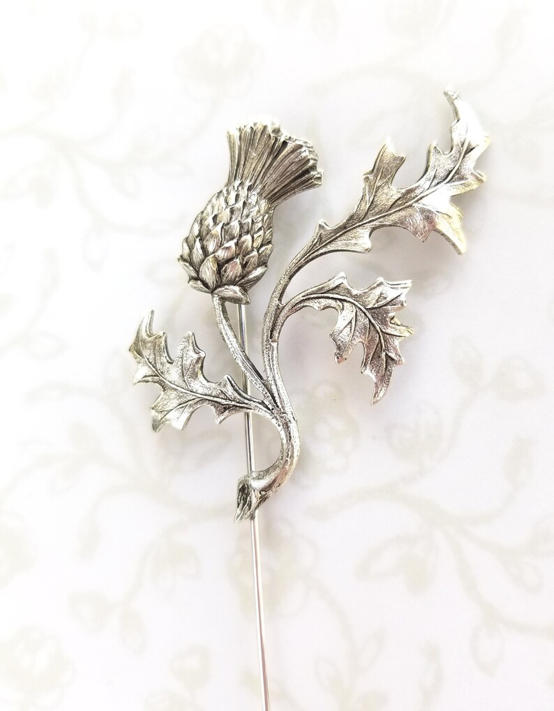 Silver Thistle Stick Pin Scottish Lapel Pin Leaf Branch | Etsy