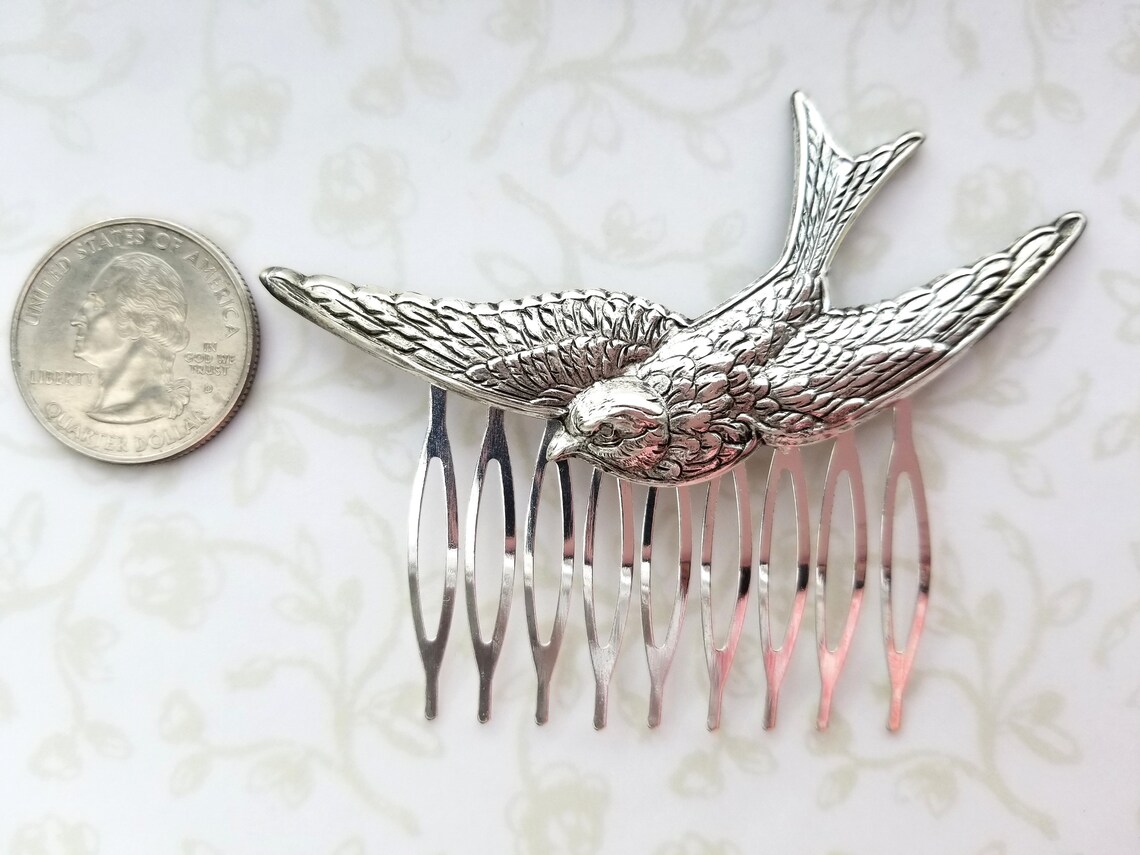Silver Bird Hair Comb Bridal Hair Comb Flying Swallowwings | Etsy
