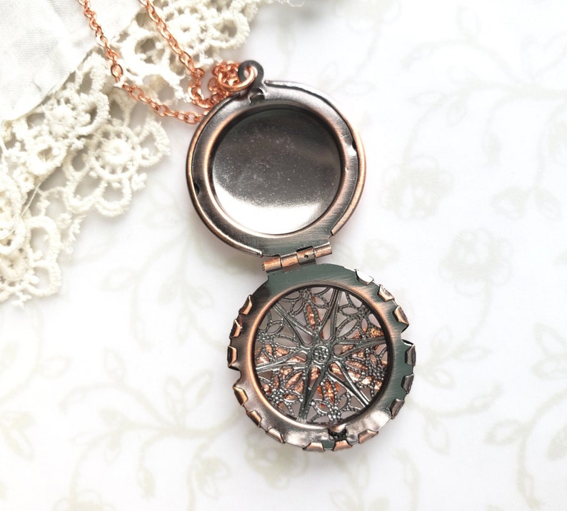 Rose Gold Dragonfly Round Lace Locket Necklace Secret Garden | Etsy