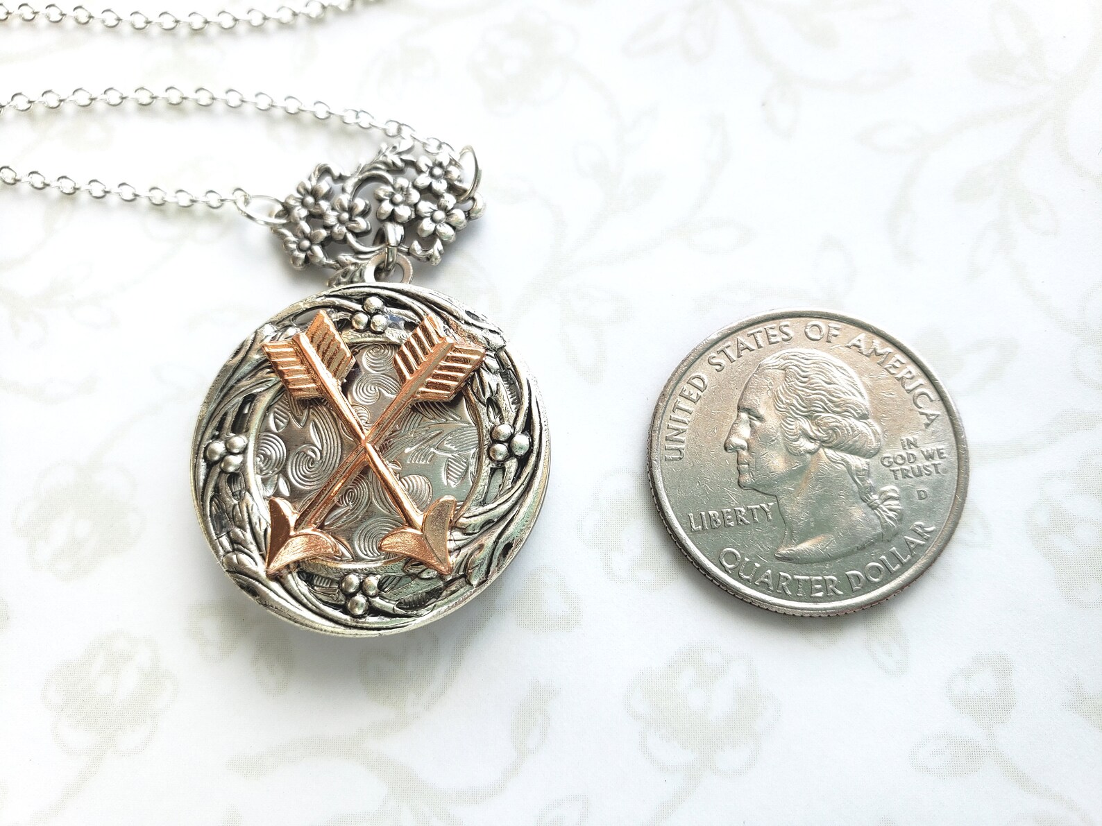 Silver Best Friend Locket With Rose Gold Crossed Arrows | Etsy