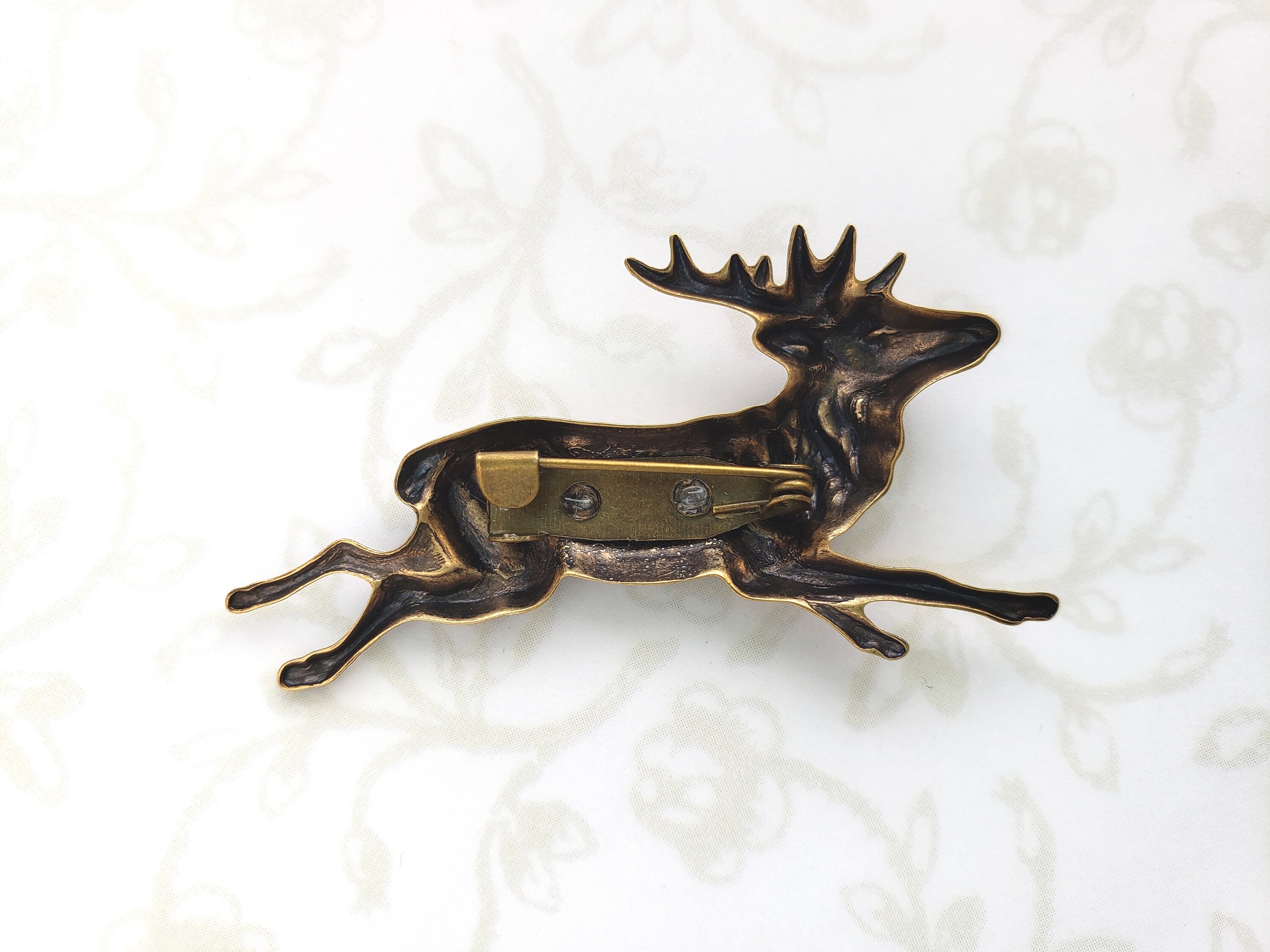 Stag/deer Lapel Pin Antiqued Gold Brass Brooch Buck | Etsy