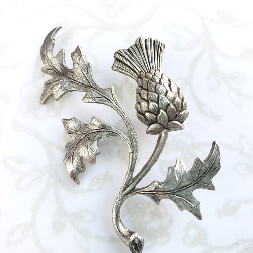 Silver Thistle Stick Pin Scottish Lapel Pin Leaf Branch | Etsy