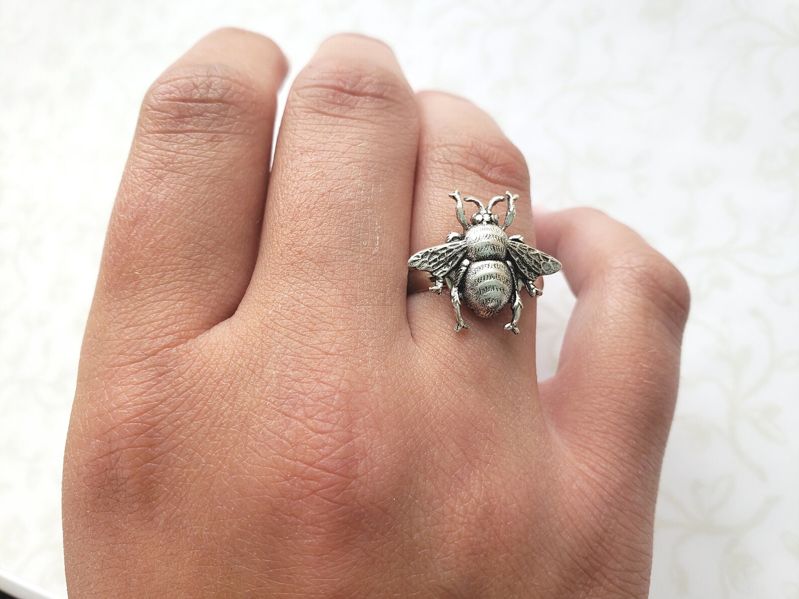 Silver Bumble Bee Ring-small Adjustable Honey Bee Queen | Etsy