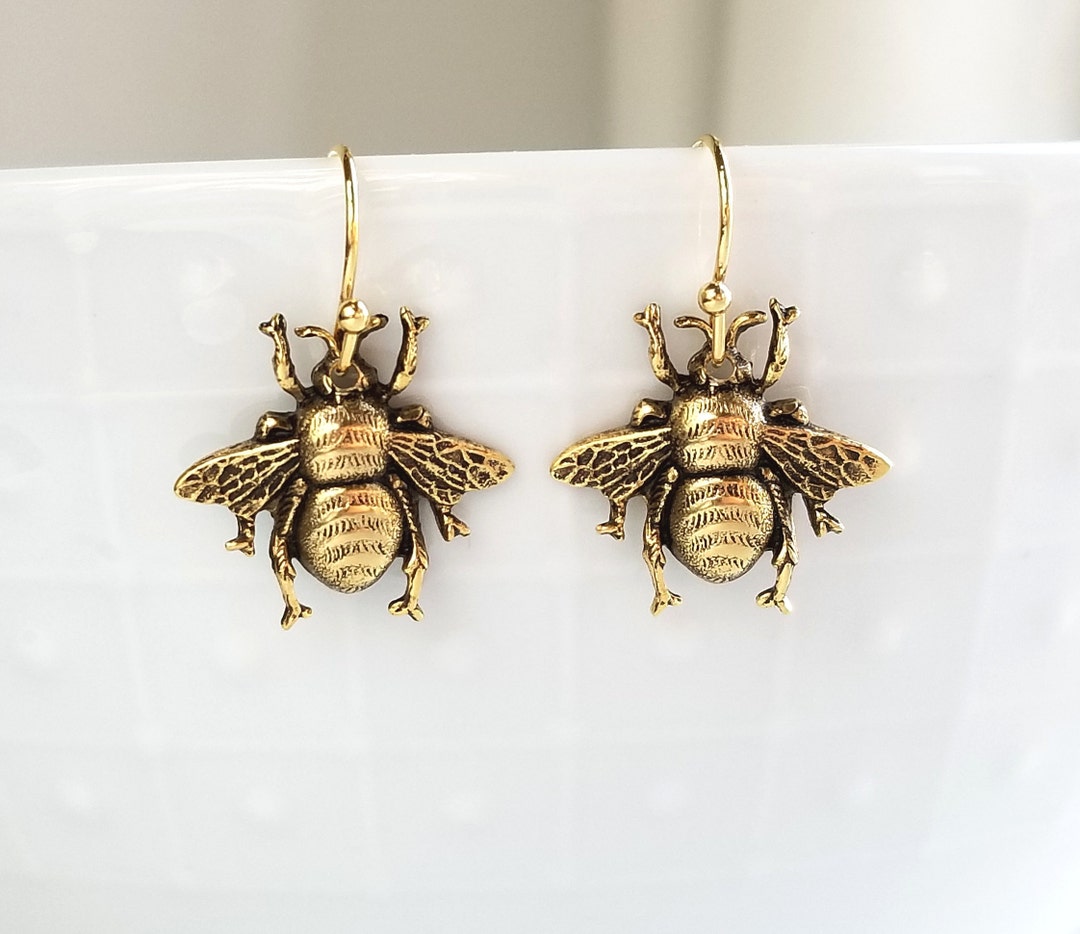 Pendientes Gold Bumble Bee 24k Abeja Reina, Antigüedad, Bosque, Boda en ...