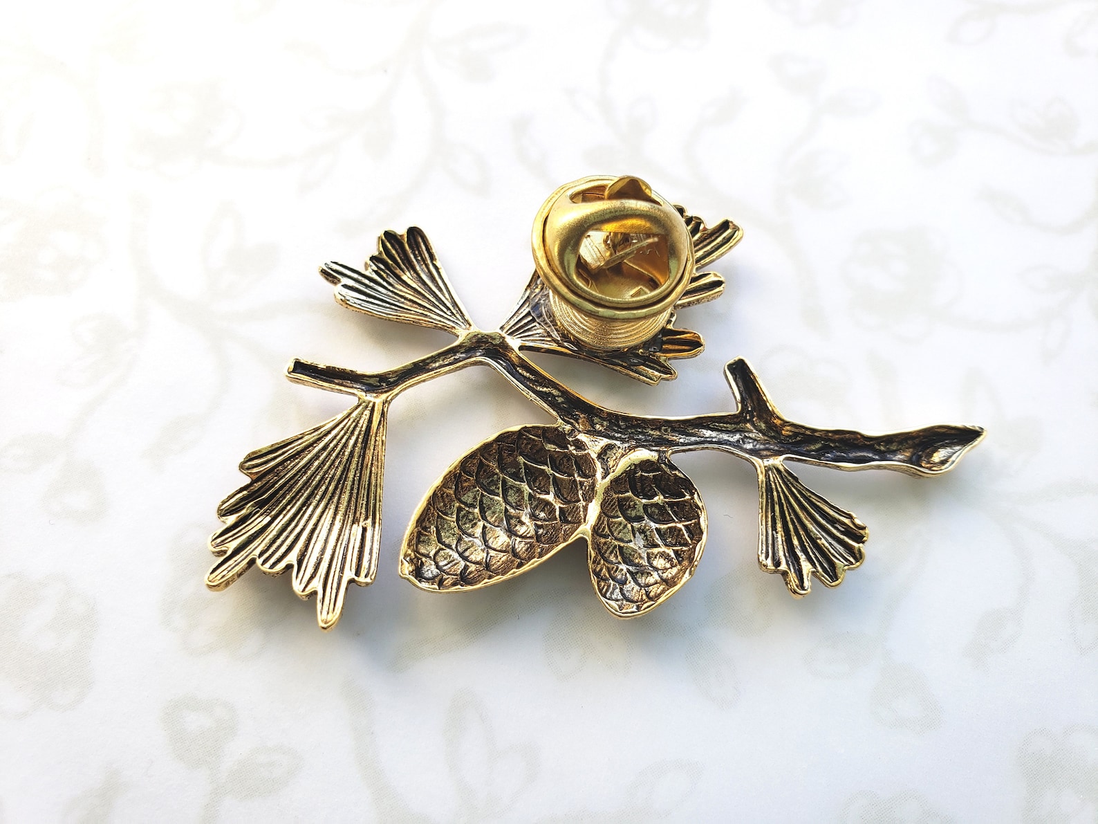 24k Gold Pine Cone Pine Tree Branch Lapel Pin Brooch - Etsy