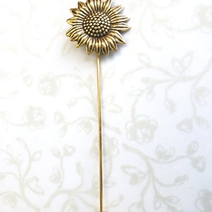 Gold Sunflower Stick Pin, Lapel Pin, 24k Gold Plated Brass, Woodland ...