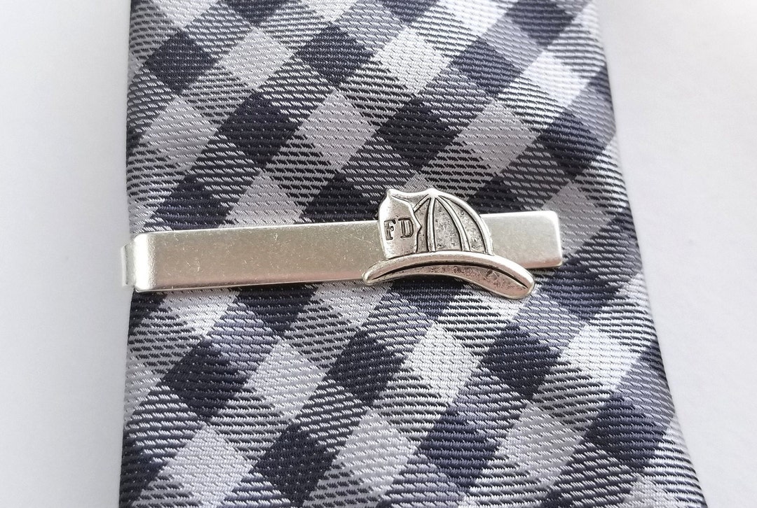 Firefighter Tie Clip, Silver Plated Brass, Fireman Hat, Father's Day ...