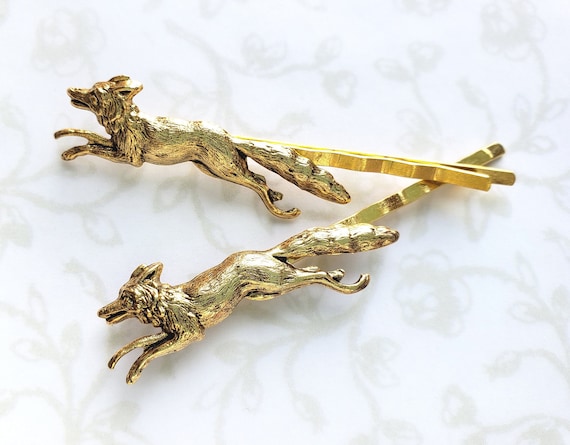 Gold Fox Hair Pins Set of Two Rustic Woodland Creature | Etsy