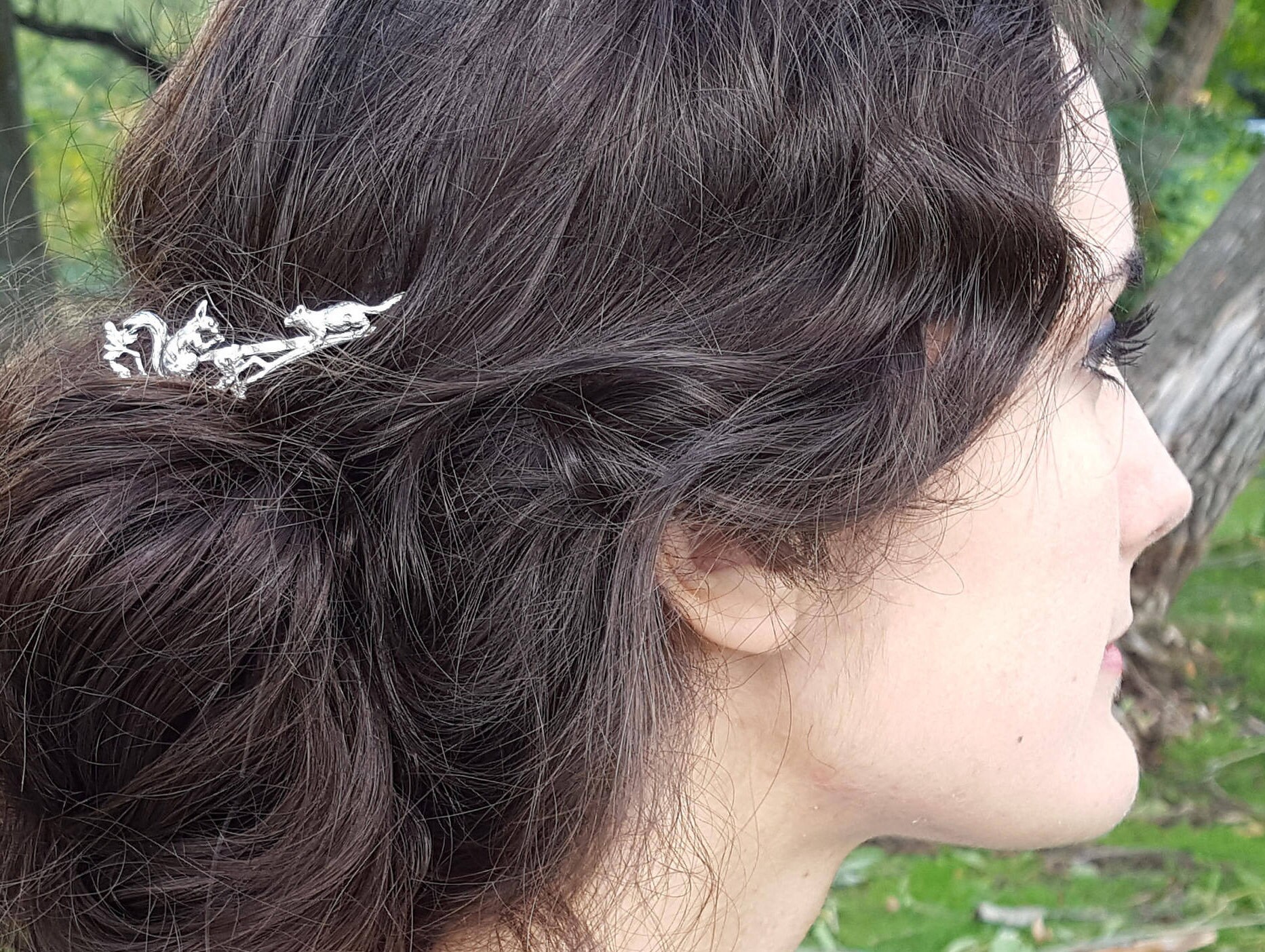 Silver Squirrel and Acorn Hair Pin Oak Tree Branch Fall - Etsy