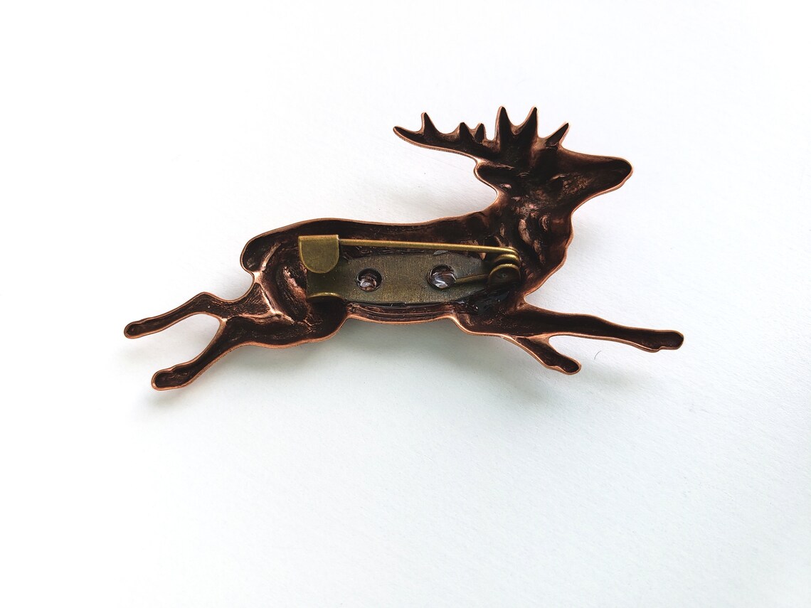 Copper Reindeer Brooch Pin Rustic Lapel Pin Woodland Winter | Etsy