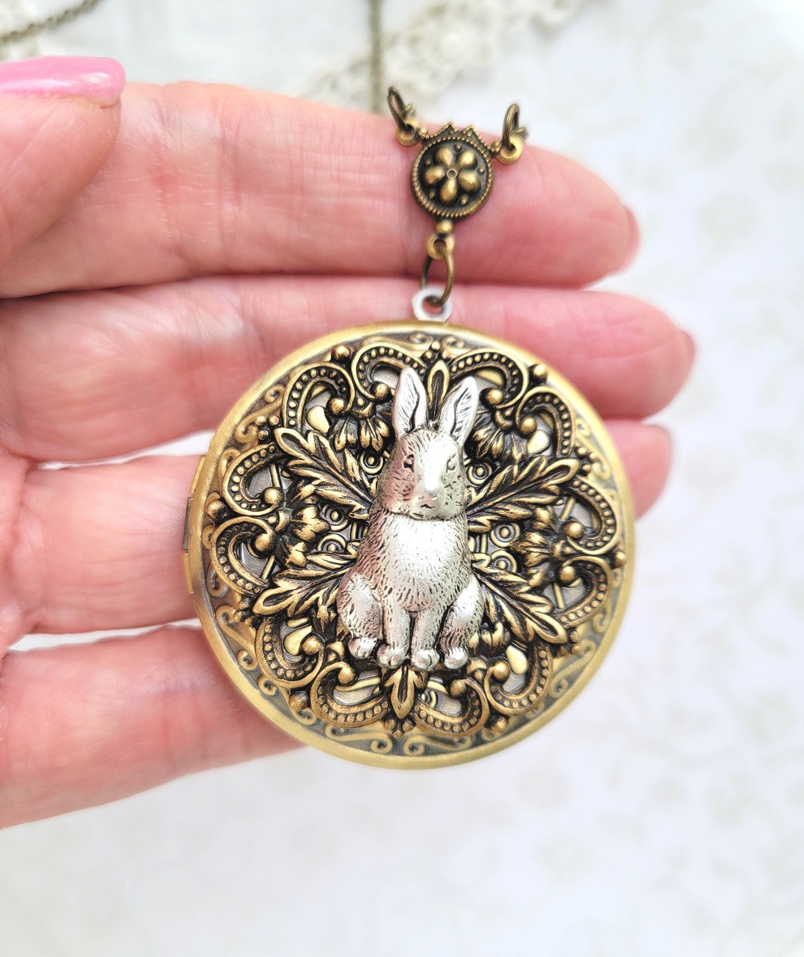 Large Rabbit Locket Spring Necklace Vintage Inspired - Etsy