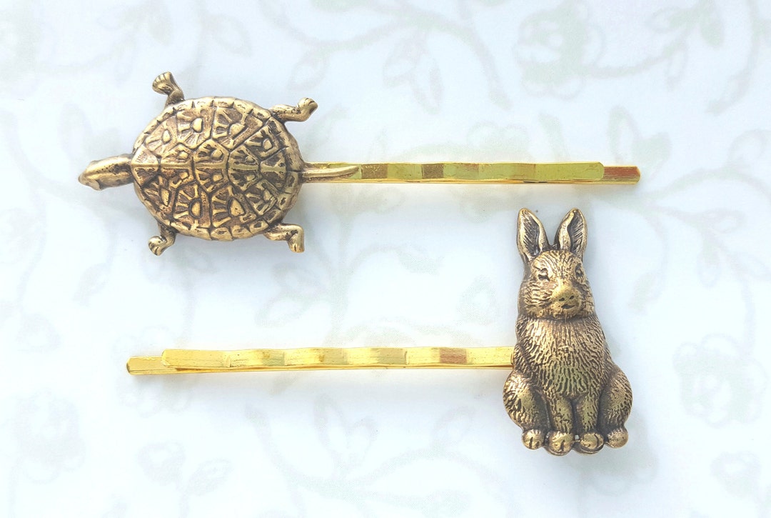 Tortoise & Hare Bobby Pins, Antique Brass, Aesop's Fable, Teacher ...