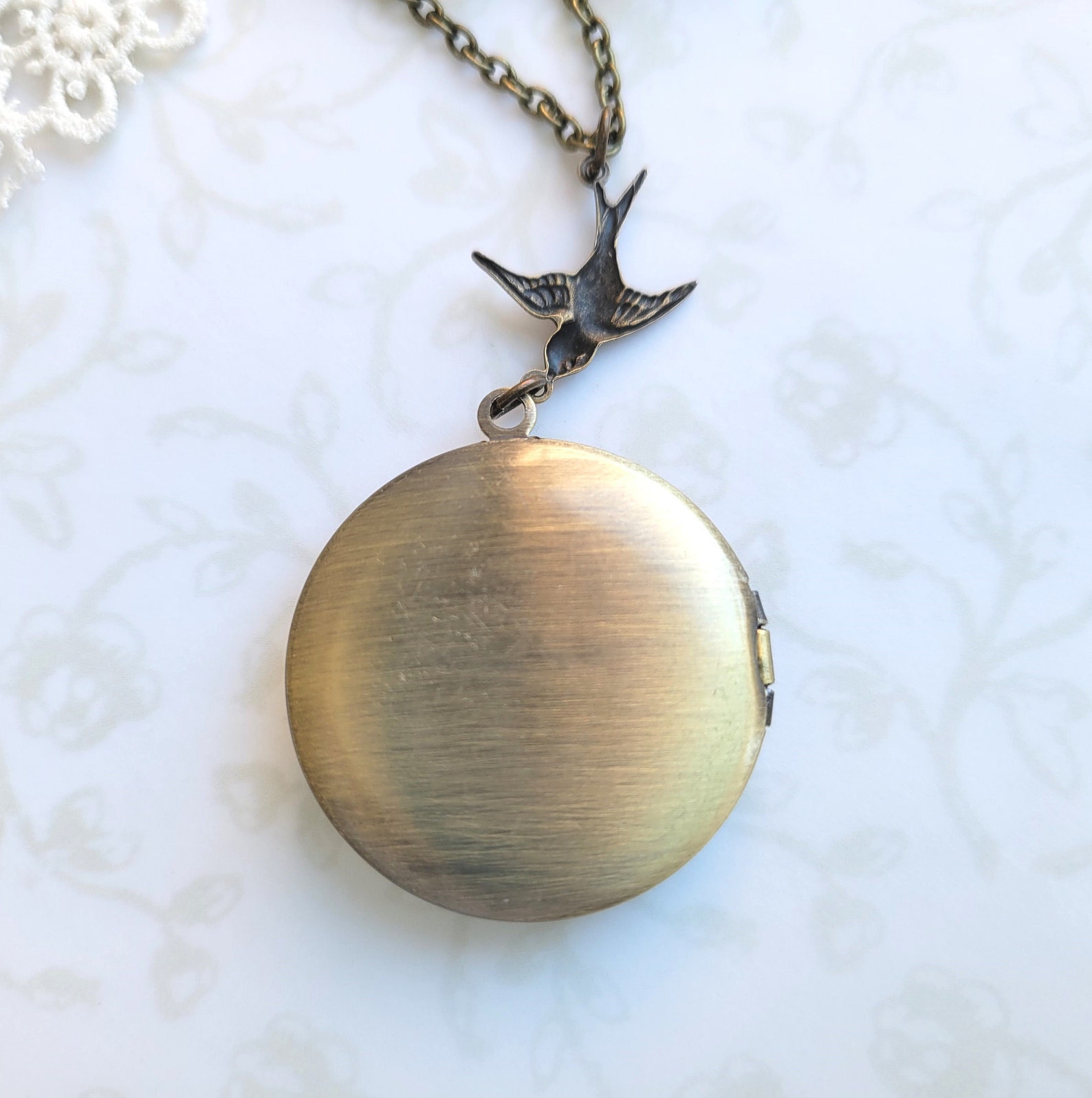 Floral Bird Locket Antiqued Brass Garden Photo Locket - Etsy