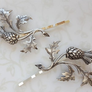 Silver Thistle Scottish Hairpin, Leaf Branch Bobby Pin, Scotland ...
