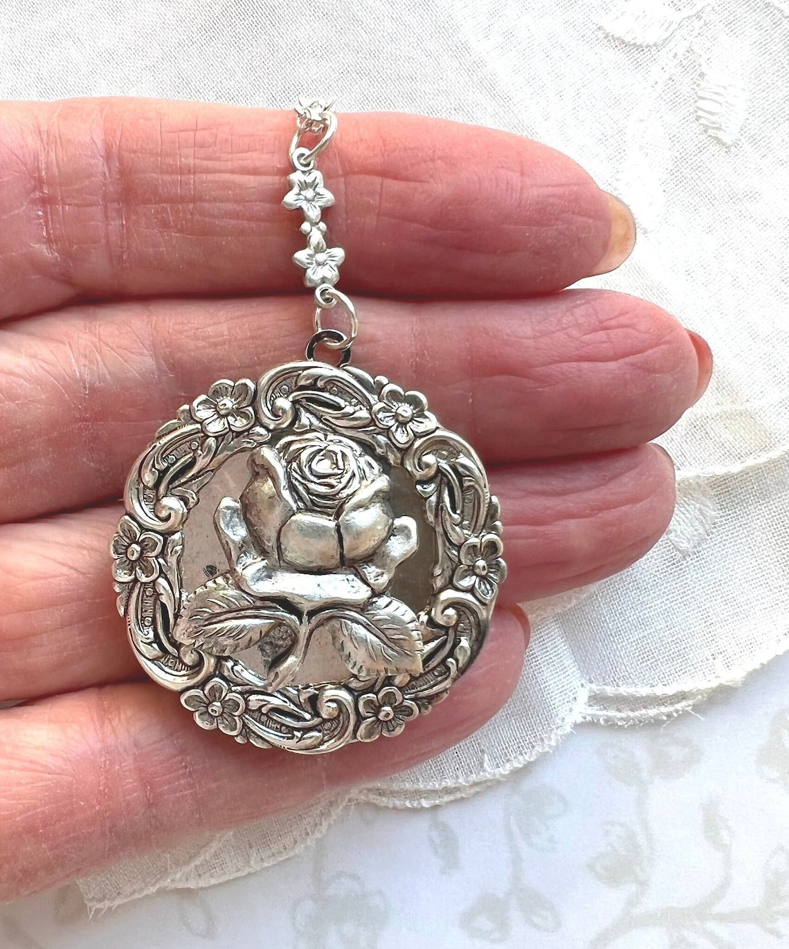 Silver Rose Locket With Floral Wreath Beauty and the Beast - Etsy