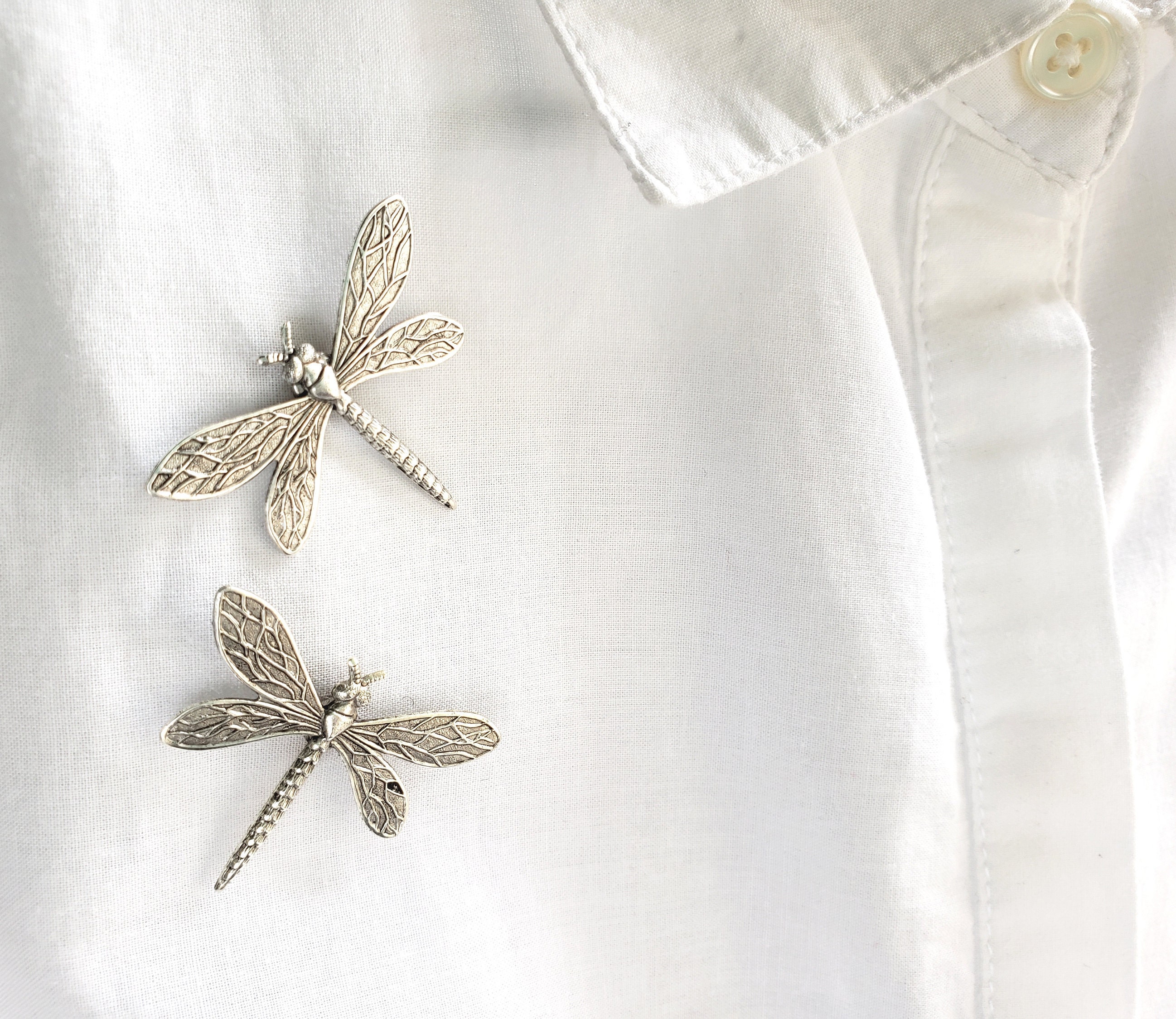 Set of 2 Silver Dragonfly Lapel Pins / Brooch Woodland Spring | Etsy