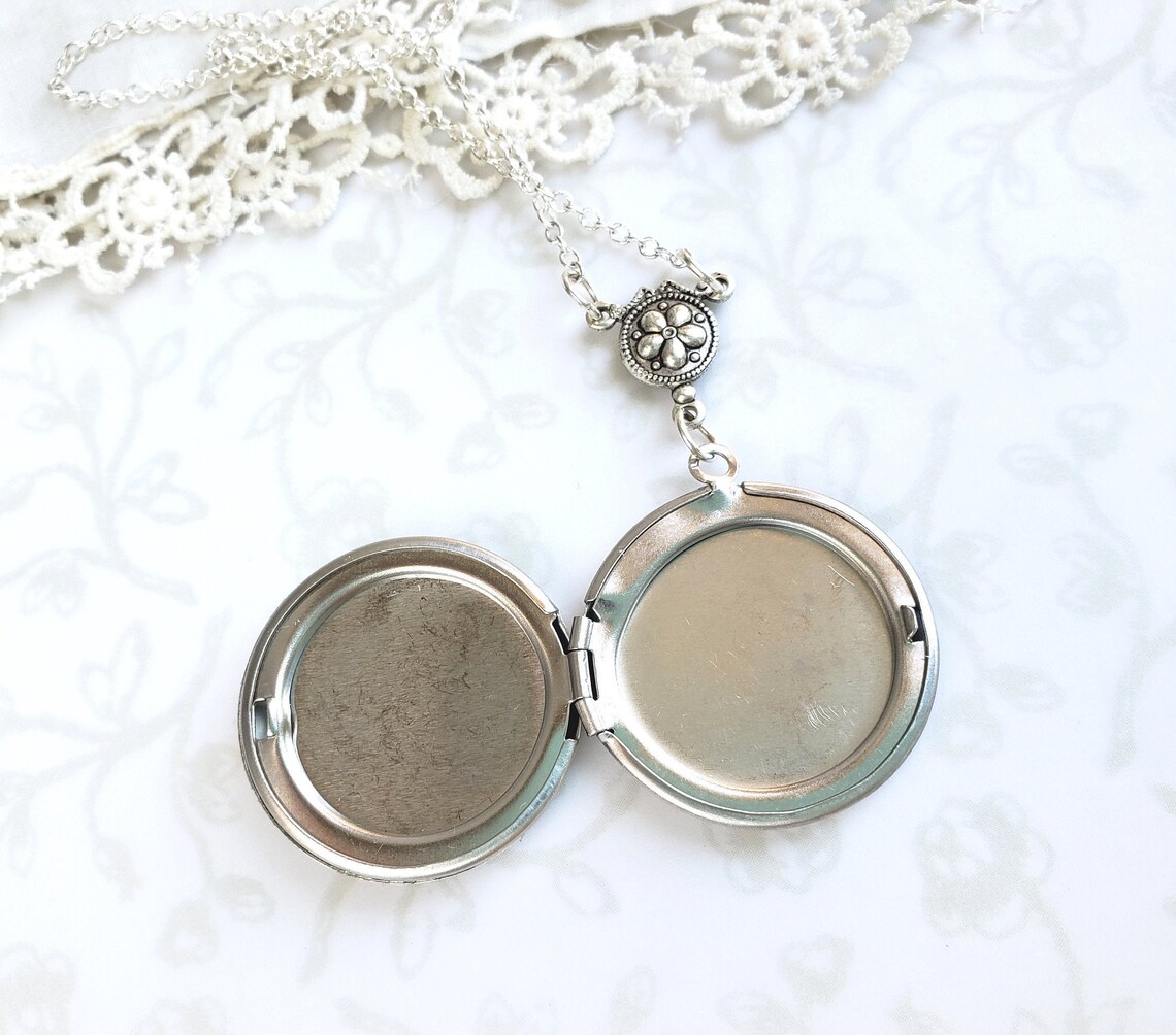 Forget Me Not Silver Round Locket Necklace Flower Photo | Etsy