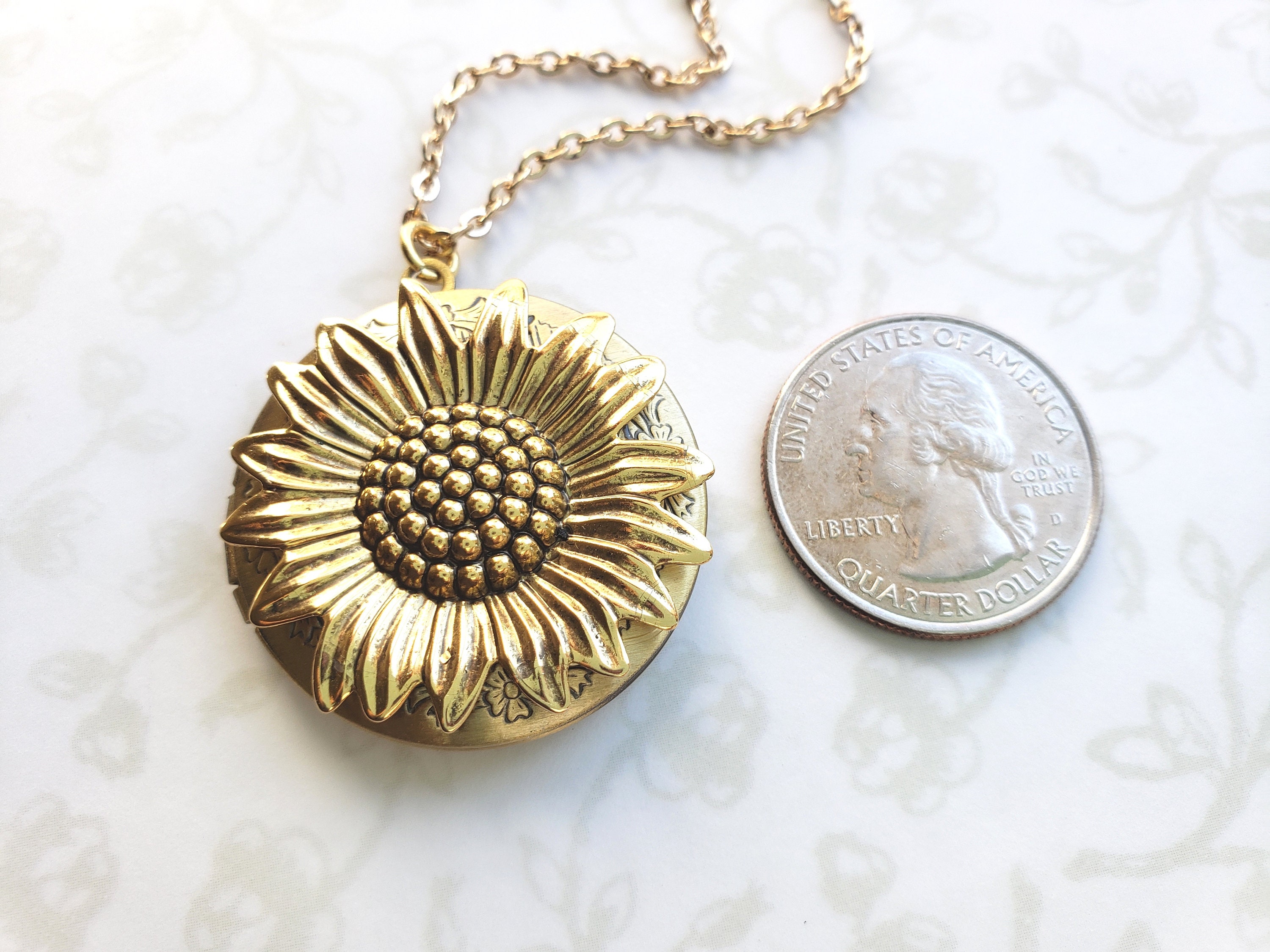 Sunflower Locket Necklace 24k Gold Plated Photo Locket | Etsy