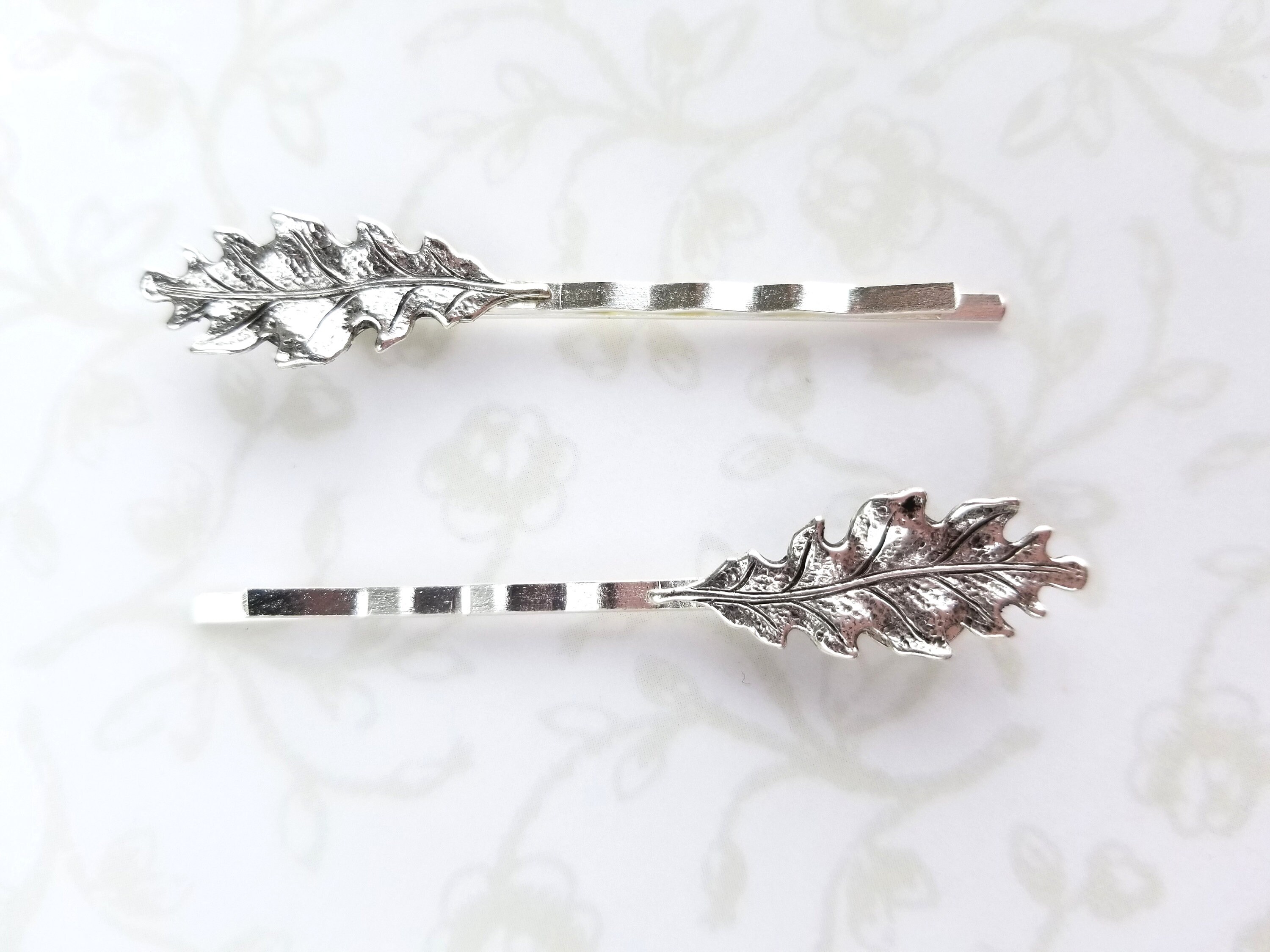 Silver Small Oak Leaves Set of Two Bobby Pins Hair Pins | Etsy
