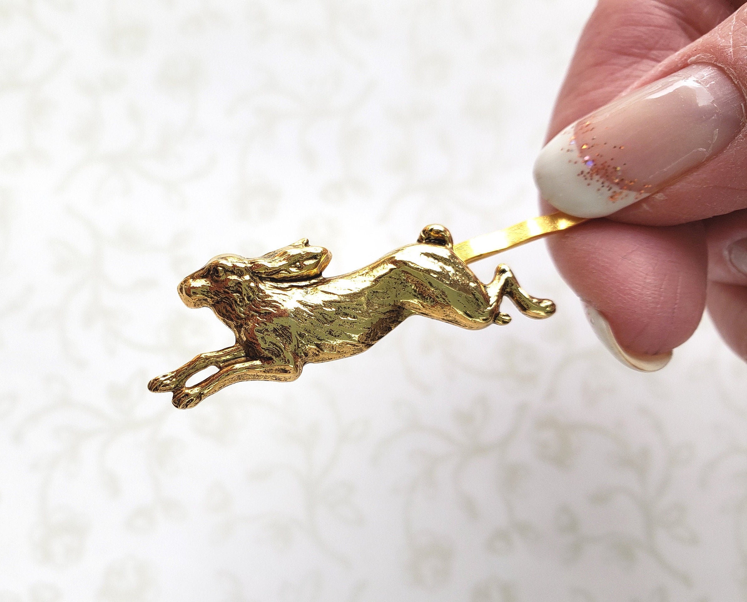 Rabbit Hair Pins 24k Gold Plated Set of Two Bunny - Etsy