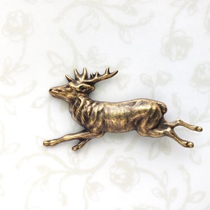 Stag/deer Lapel Pin, Antiqued Gold Brass, Brooch, Buck, Reindeer, Elk ...