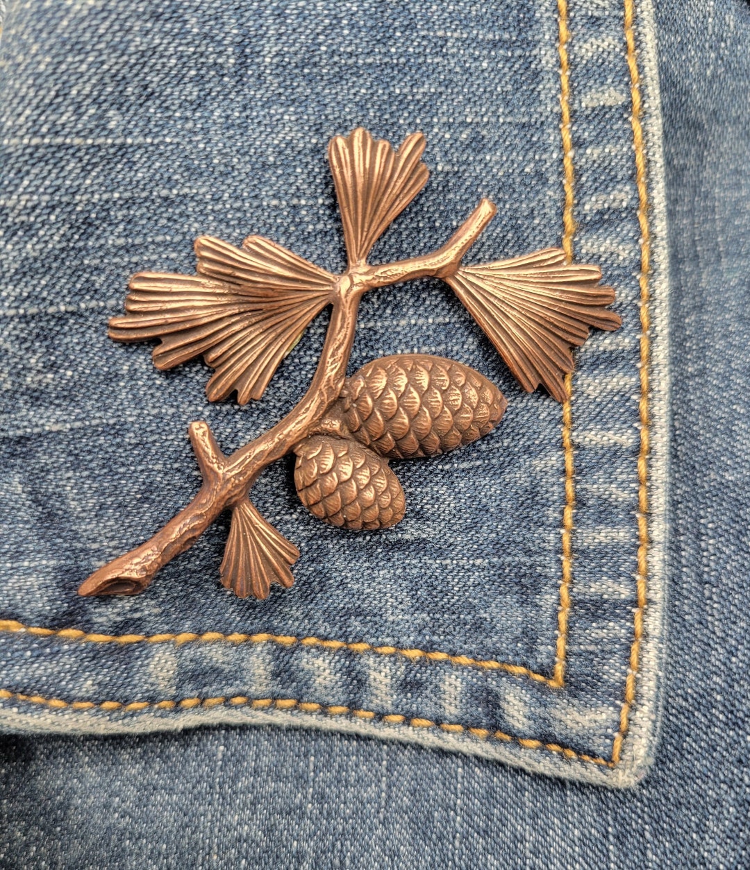 Copper Pine Cone Branch Lapel Pin, Brooch, Rustic, Woodland, Forest ...