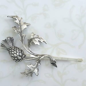 Silver Thistle Scottish Hairpin, Leaf Branch Bobby Pin, Scotland ...