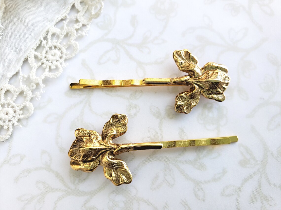 Iris Floral 24k Gold Hair Pins Bobby Pins Garden Wedding | Etsy