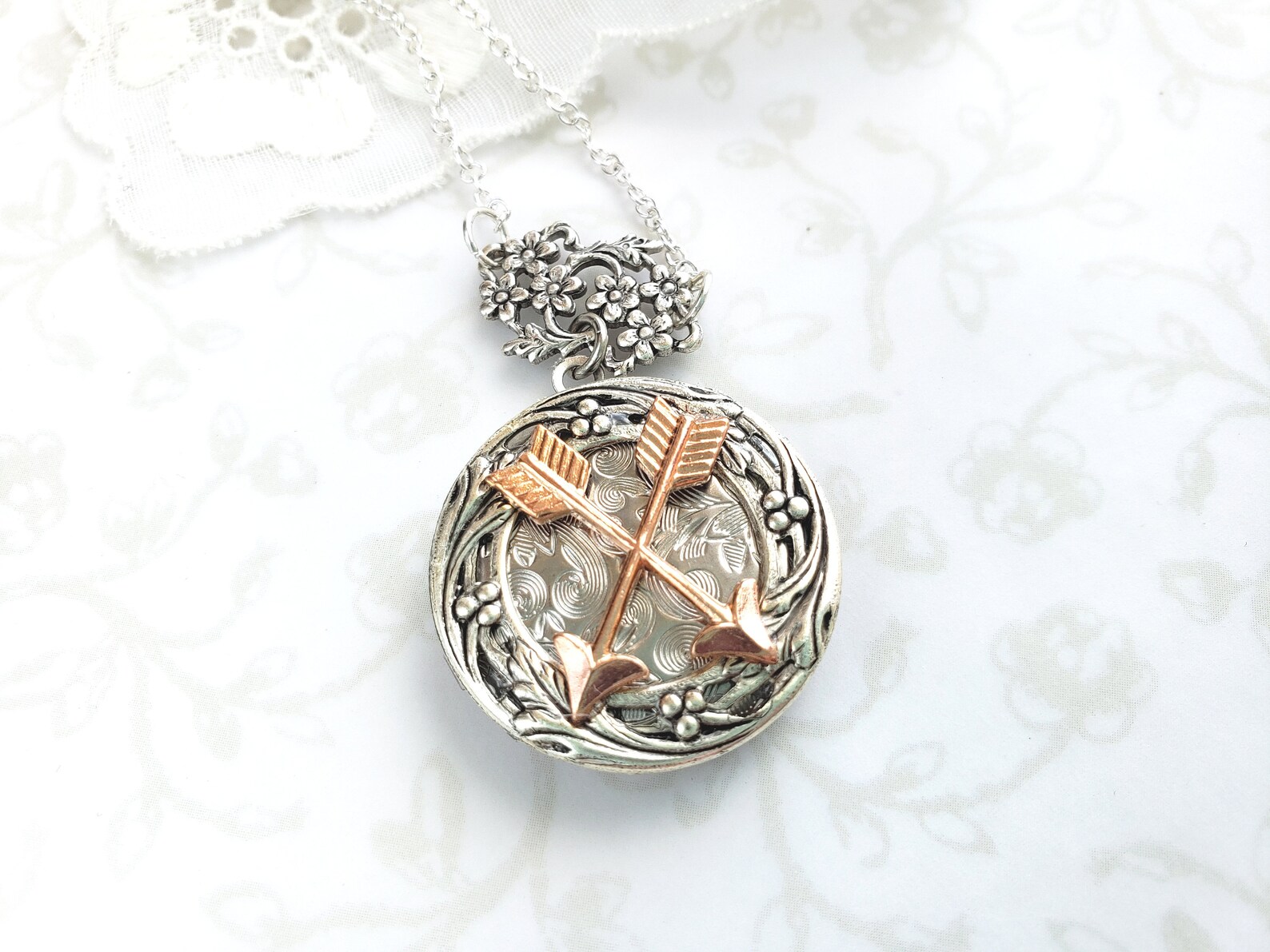 Silver Best Friend Locket With Rose Gold Crossed Arrows | Etsy
