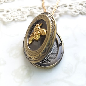Honey Bee Locket Antiqued Gold Brass, Vintage Inspired Bumble Bee ...
