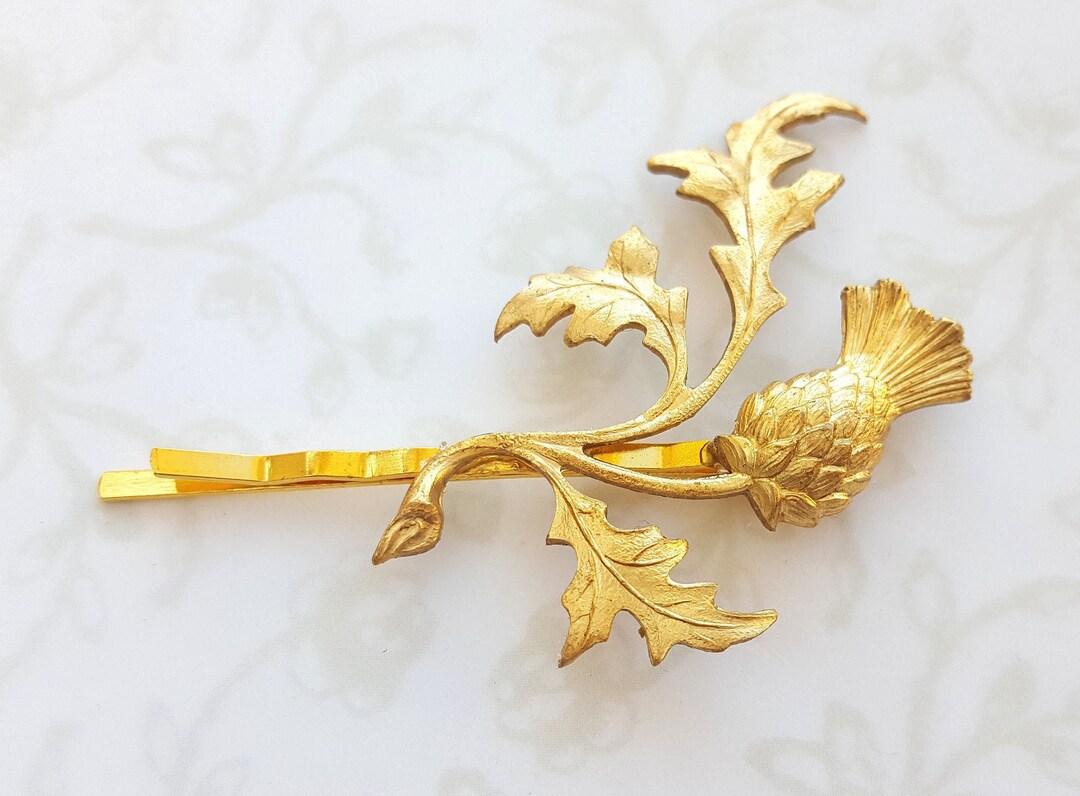 Gold Raw Brass Thistle Hair Pins, Bobby Pins, Scottish, Woodland ...