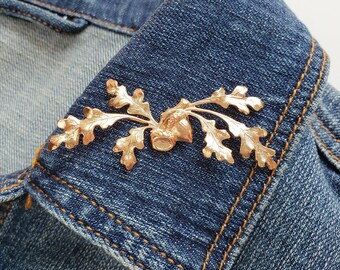 Large Copper Oak Leaf & Acorn Pin, Lapel Pin, Brooch, Autumn, Rustic ...