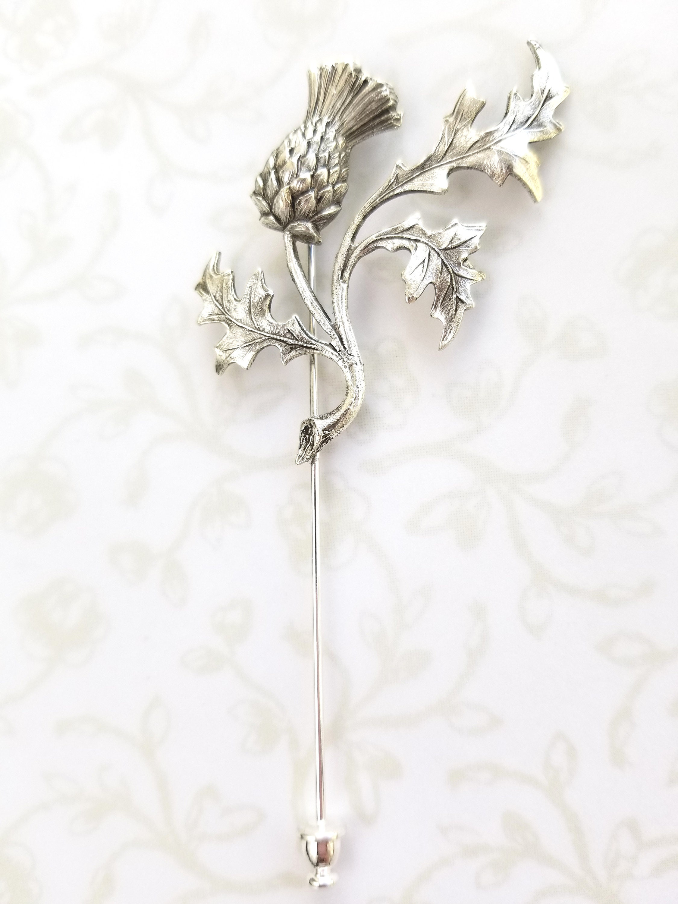 Silver Thistle Stick Pin Scottish Lapel Pin Leaf Branch | Etsy