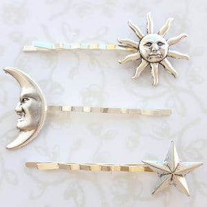 Silver Sun Moon & Star Bobby Pins Set of 3 Hair Pins | Etsy