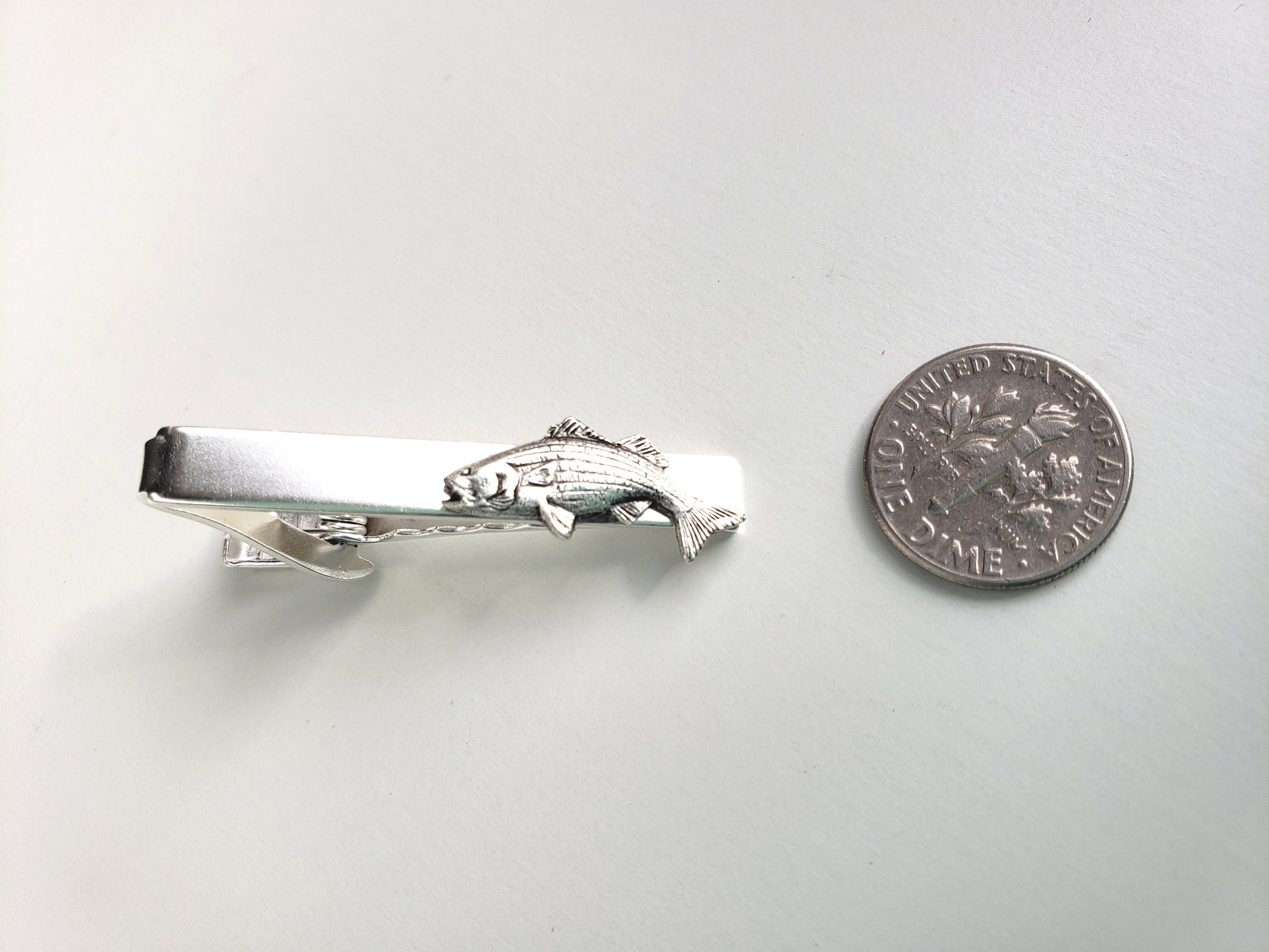Silver Fish Tie Clip Bass Father's Day Rustic Fishing - Etsy
