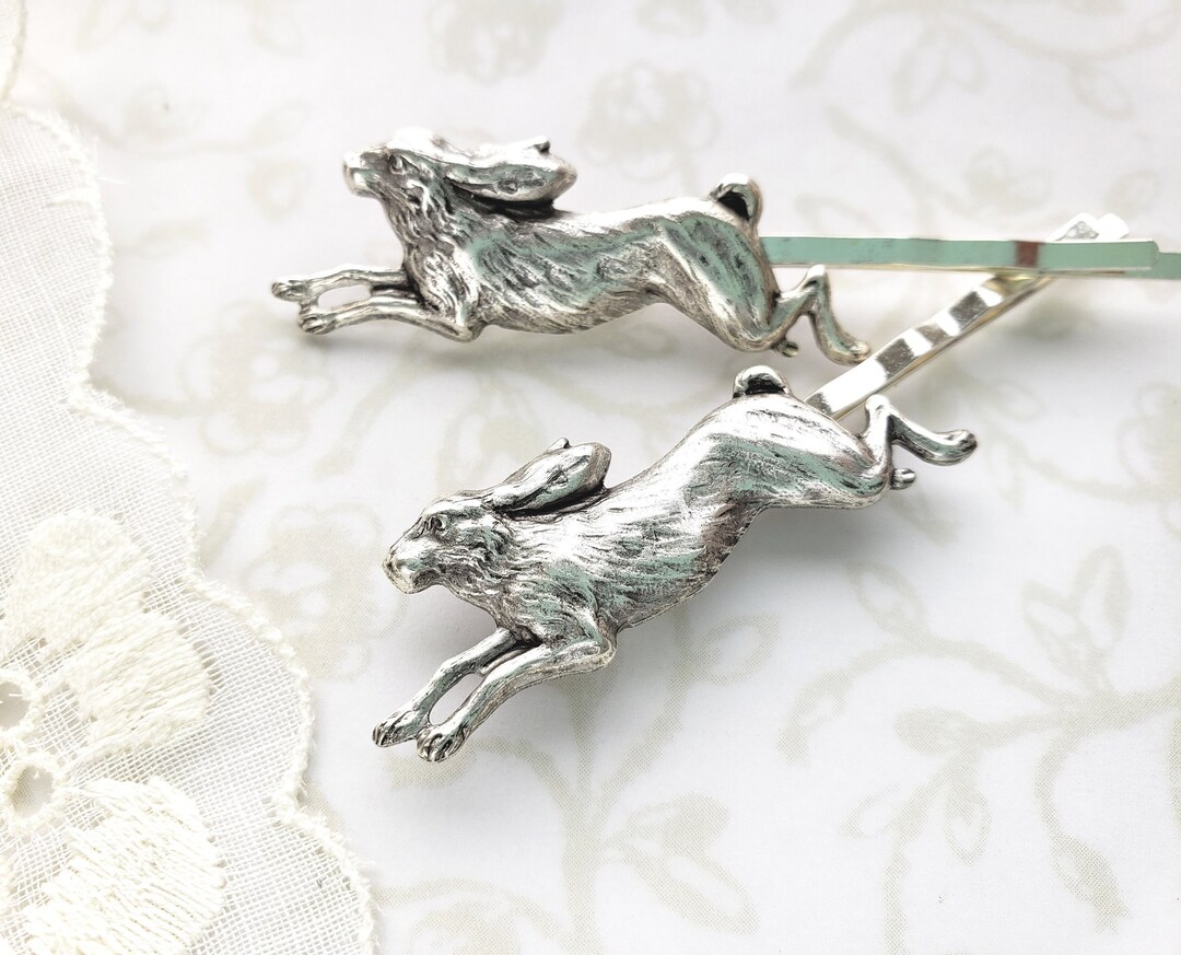 Silver Rabbit Hair Pins, Set of 2, Spring, Easter, Bunny, Teacher Gift ...