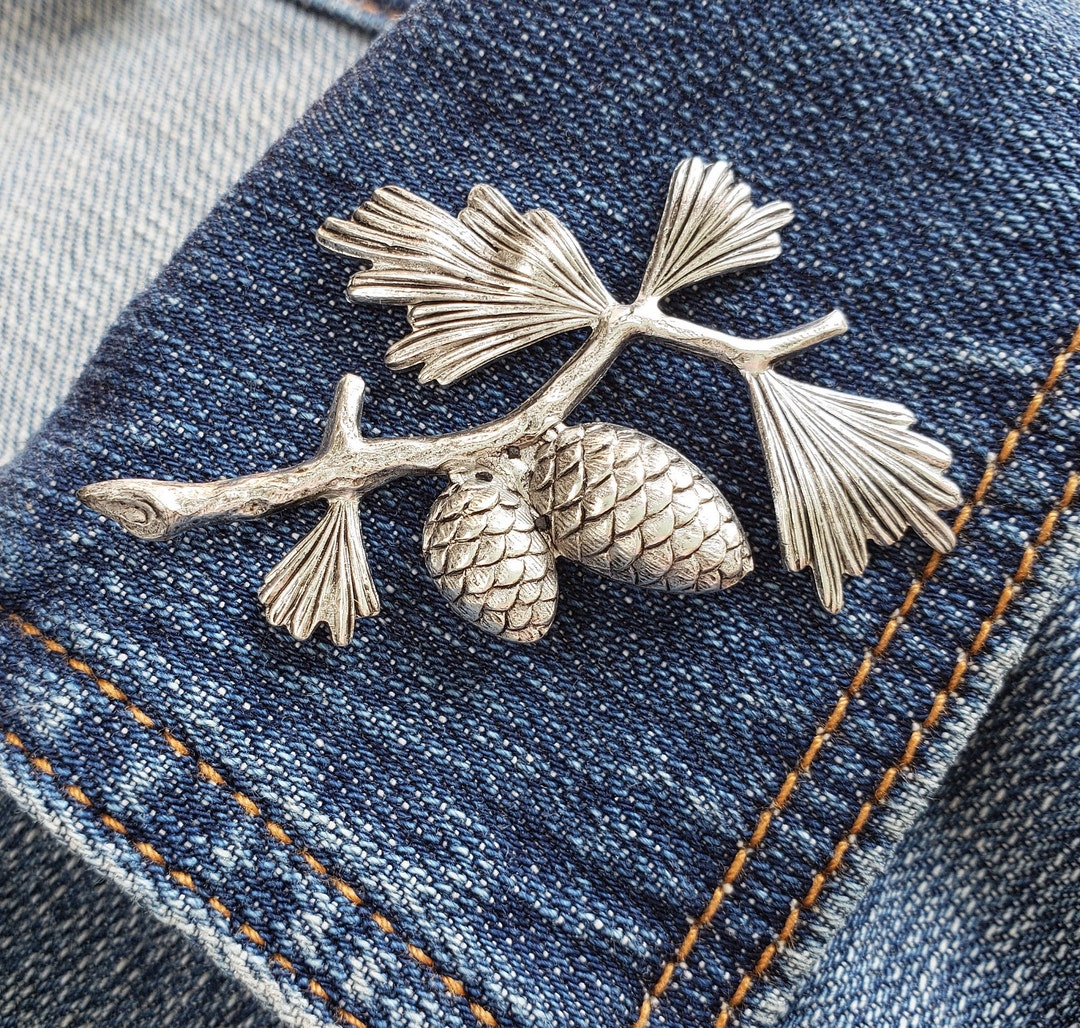 Silver Pine Cone Branch Lapel Pin, Brooch, Rustic, Woodland, Forest ...