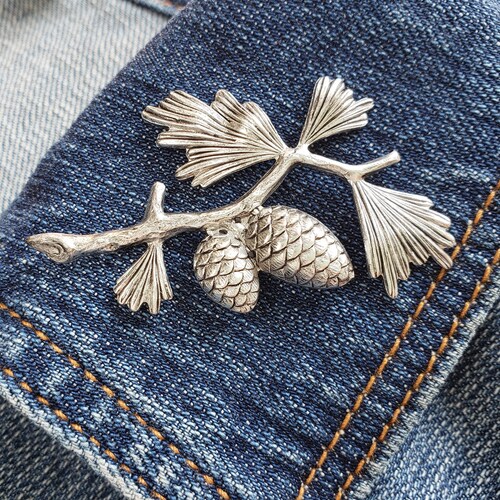 Silver Pine Cone Branch Lapel Pin Brooch Rustic Woodland - Etsy