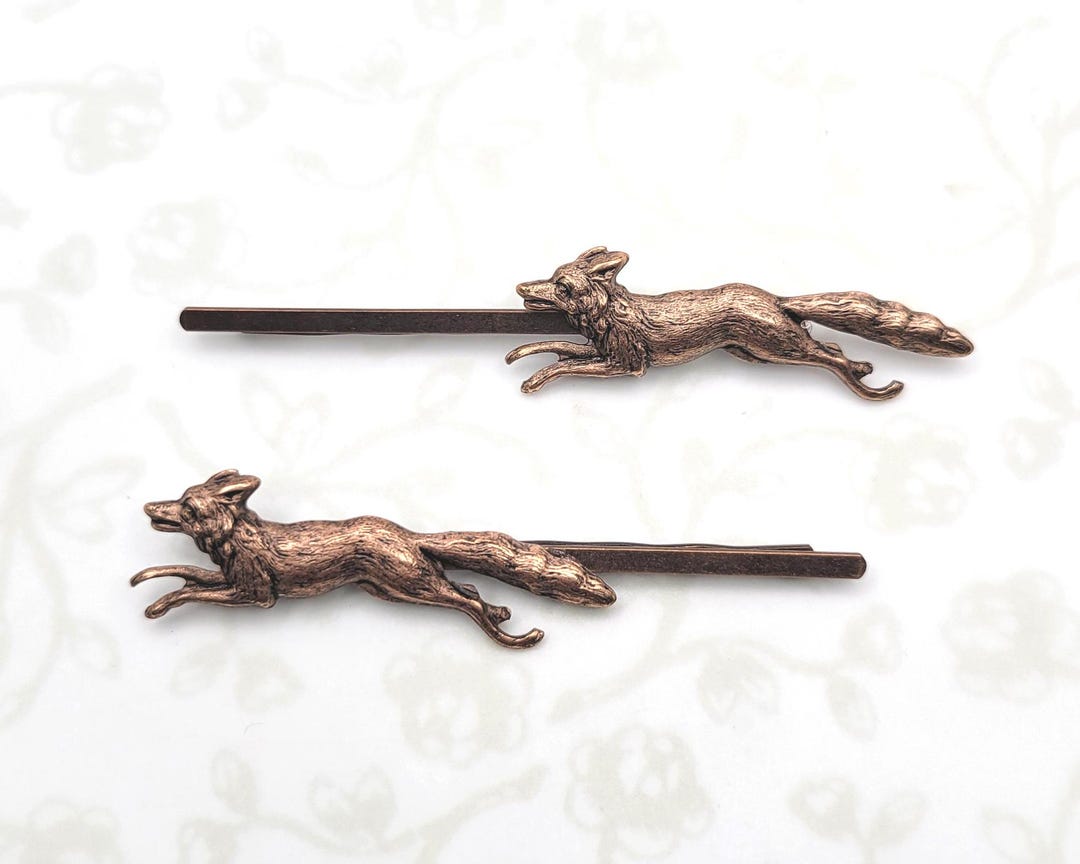 Copper Fox Hair Pins, Set of Two, Rustic Woodland Creature, Bobby Pins ...