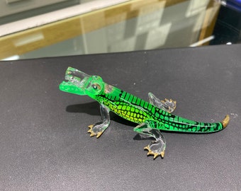 Green Lizard / Crocodile / Alligator Art Glass Figurine - Etsy