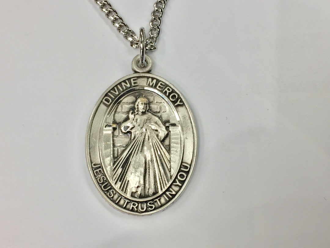 Divine Mercy Silver Pendant With Chain - Etsy