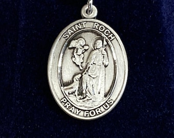 St Rocco Rock Roch Medal Pendant Necklace Ladies 20 Chain Gift Box ...