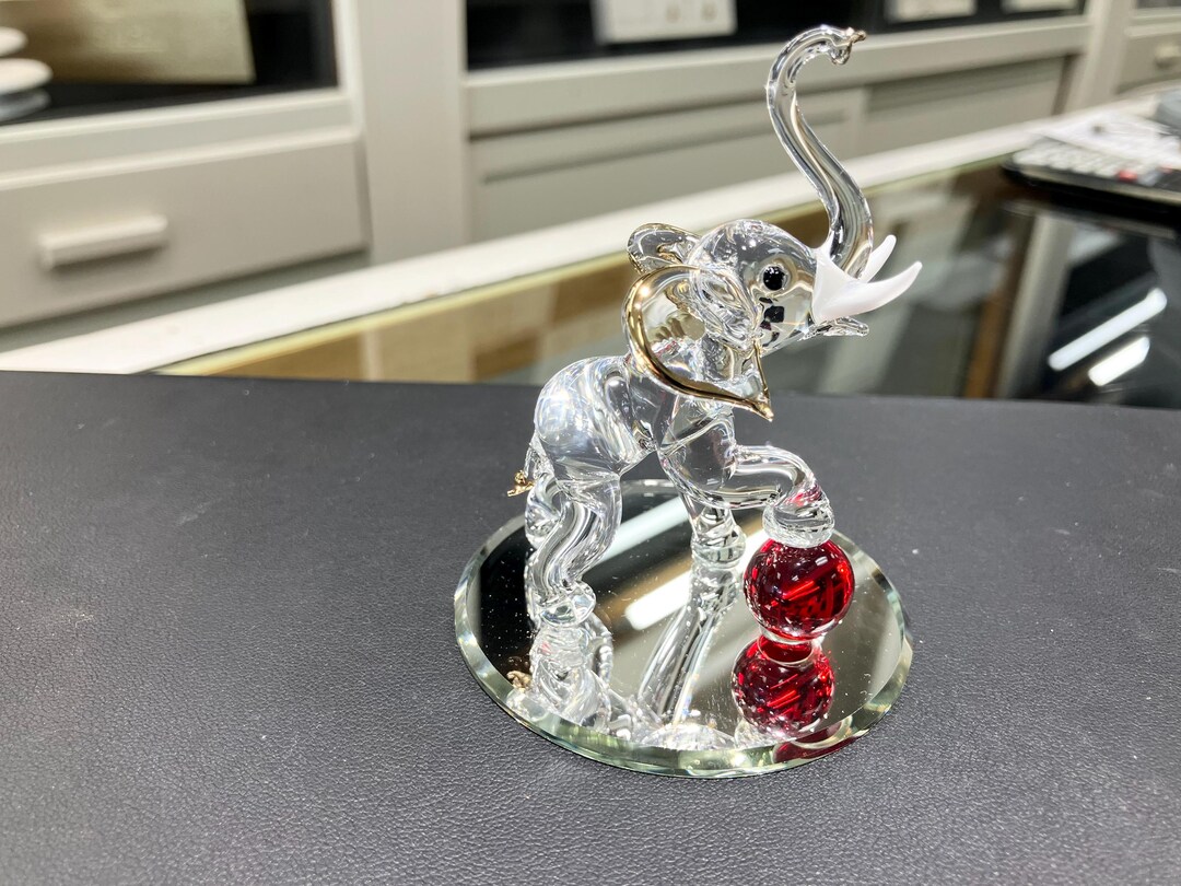 Elephant With Ball Glass Figurine - Etsy